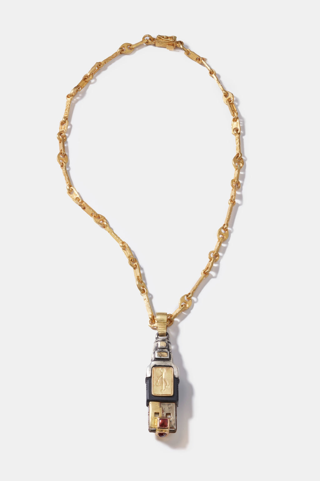 USB Necklace - 22kt gold chain and USB pendant with gold, oxidised sil ...